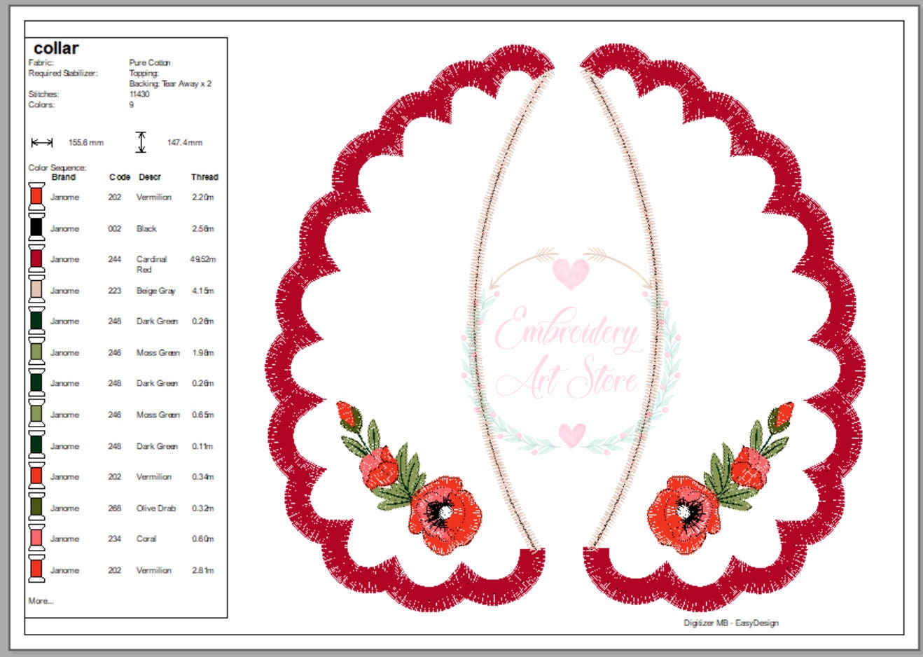 Poppy With Flowers Baby Collar Machine Embroidery Design - Etsy