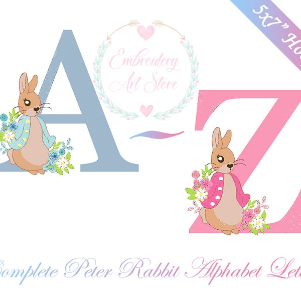 Peter Rabbit With Flowers Alphabet Machine Embroidery Designs 5x7 Inch ...