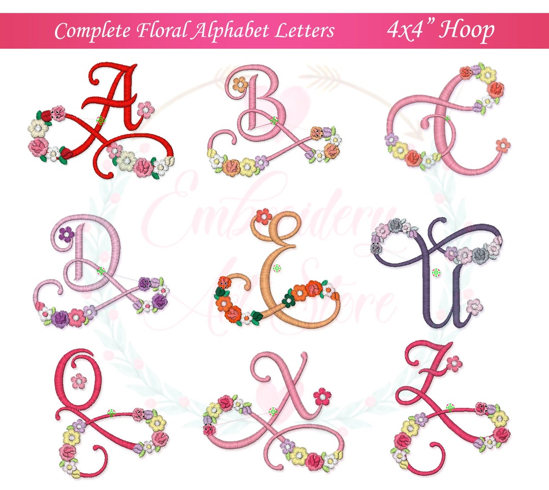 Flowers Alphabet Set Machine Embroidery Designs, 4x4 Inch, Rose Letter ...