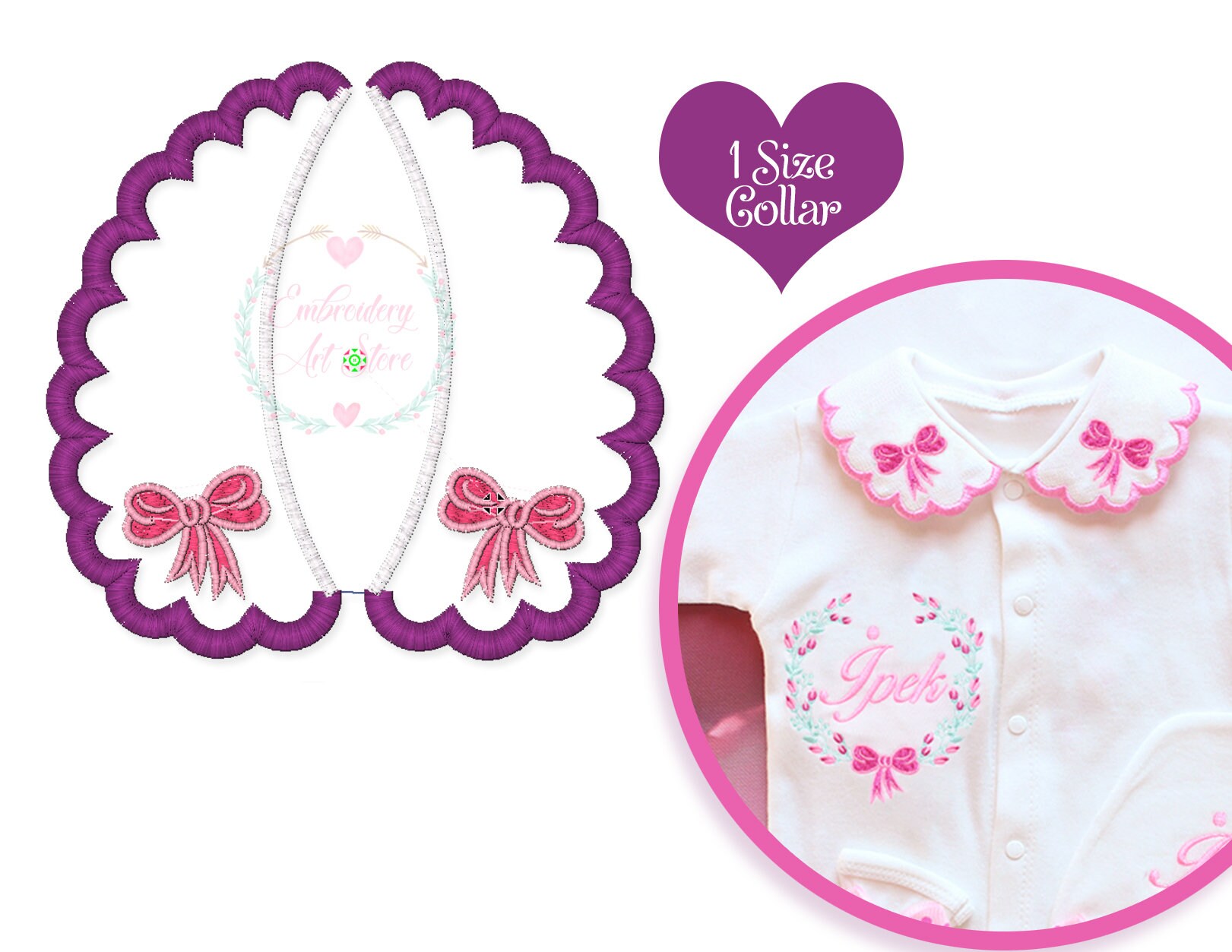 Bow With Baby Collar Machine Embroidery Design Applique Baby - Etsy