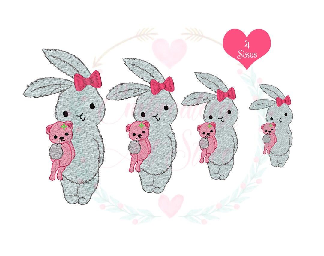 Teddy Bunny Embroidery Design, Cute Baby Girl Rabbit Design, Bear With ...
