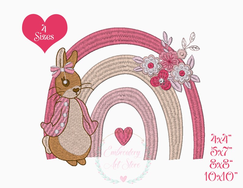 Pink Floral Girl Peter Rabbit Rainbow Machine Embroidery - Etsy
