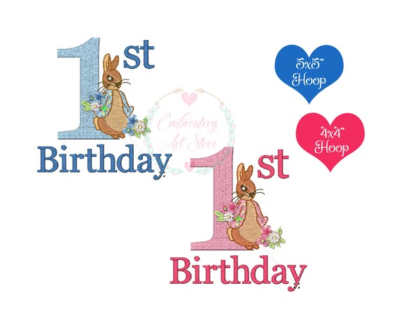 Floral Peter Rabbit First Birthday Machine Embroidery Design - Etsy