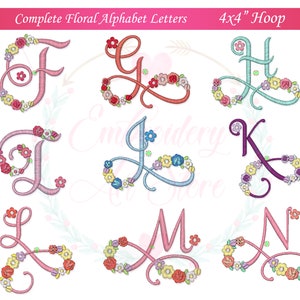 Flowers Alphabet Set Machine Embroidery Designs, 4x4 Inch, Rose Letter ...