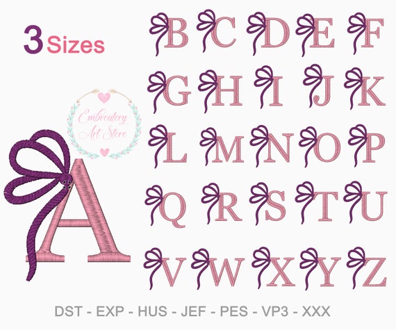 Bow Alphabet Font Embroidery Design Monogram Machine - Etsy