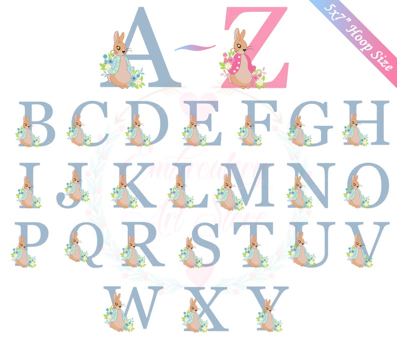 Peter Rabbit With Flowers Alphabet Machine Embroidery Designs - Etsy