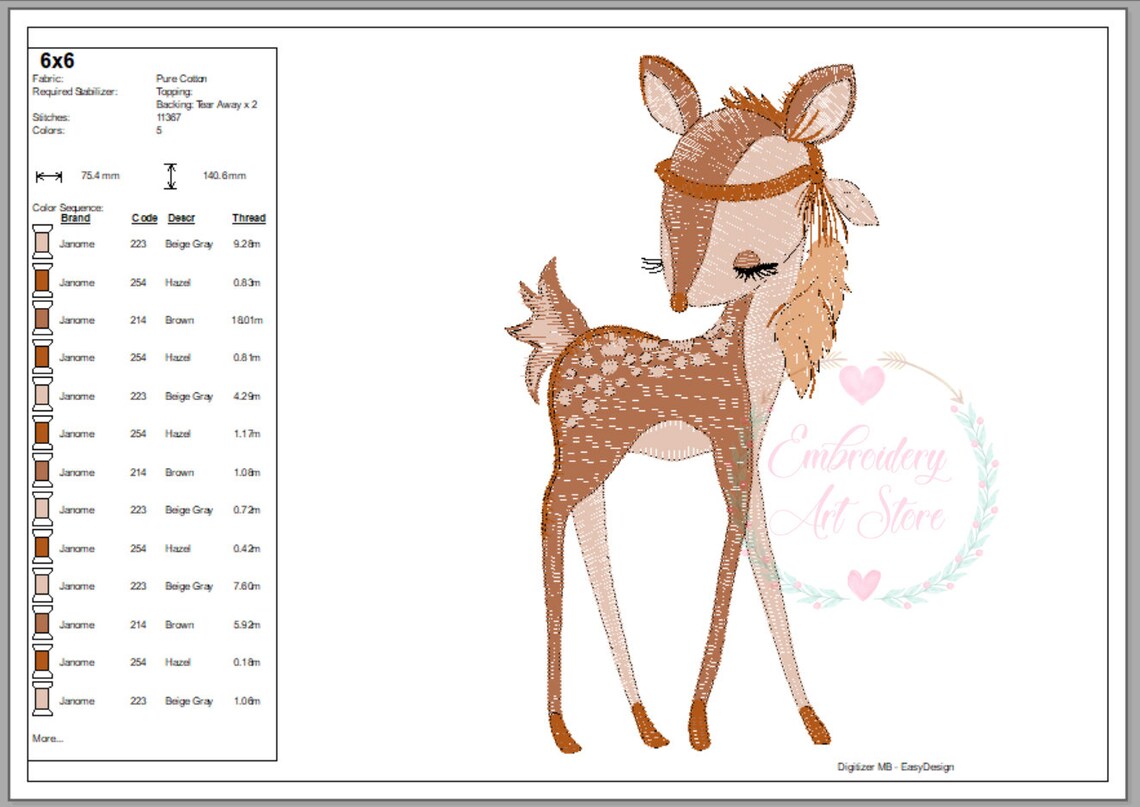 Boho Deer Machine Embroidery Design Floral Animal Machine - Etsy