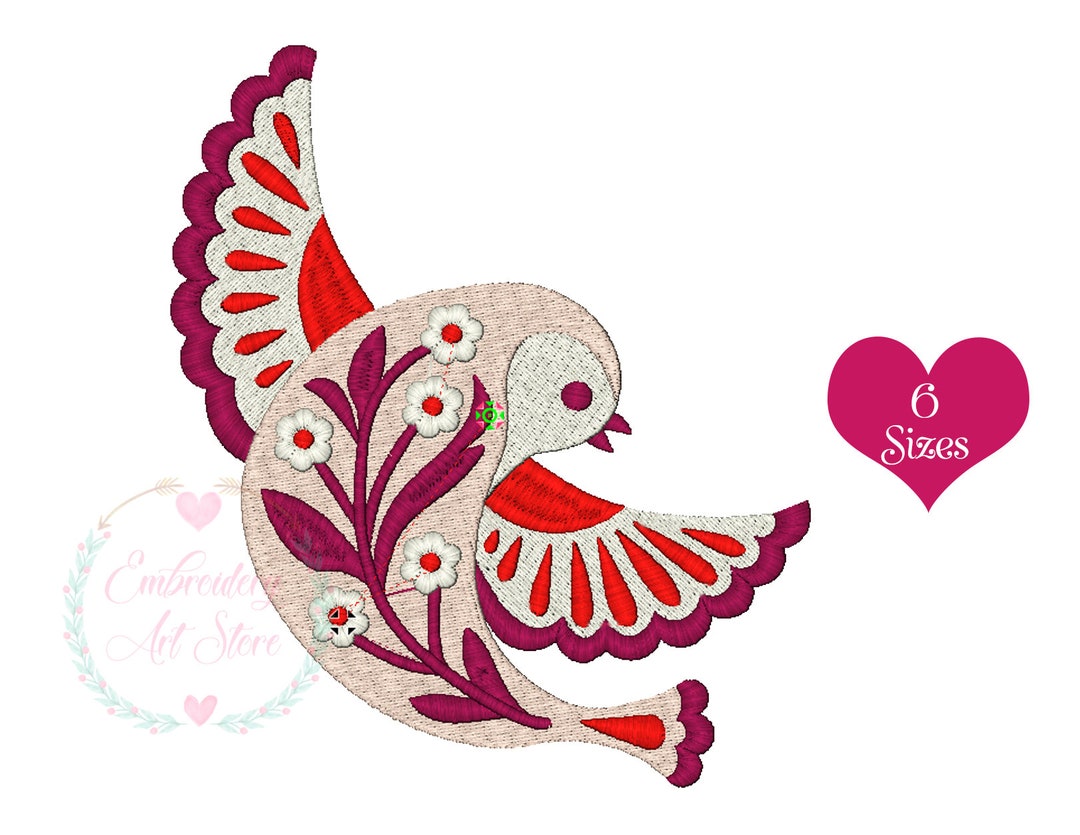 Bird With Flowers Machine Embroidery Design, Floral Boho Bird, 6 Sizes ...