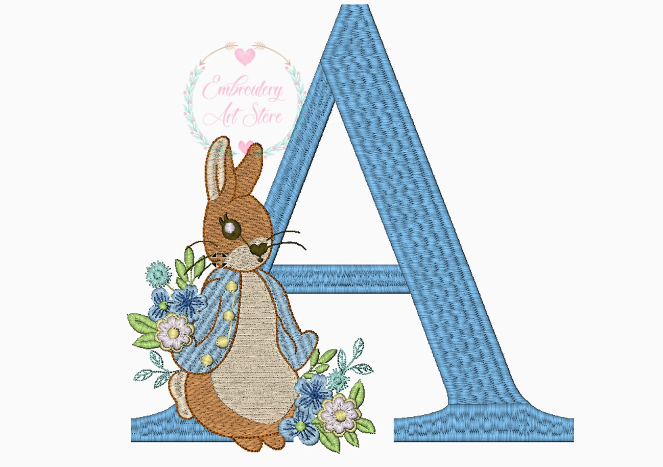 Peter Rabbit With Flowers Alphabet Machine Embroidery Designs - Etsy