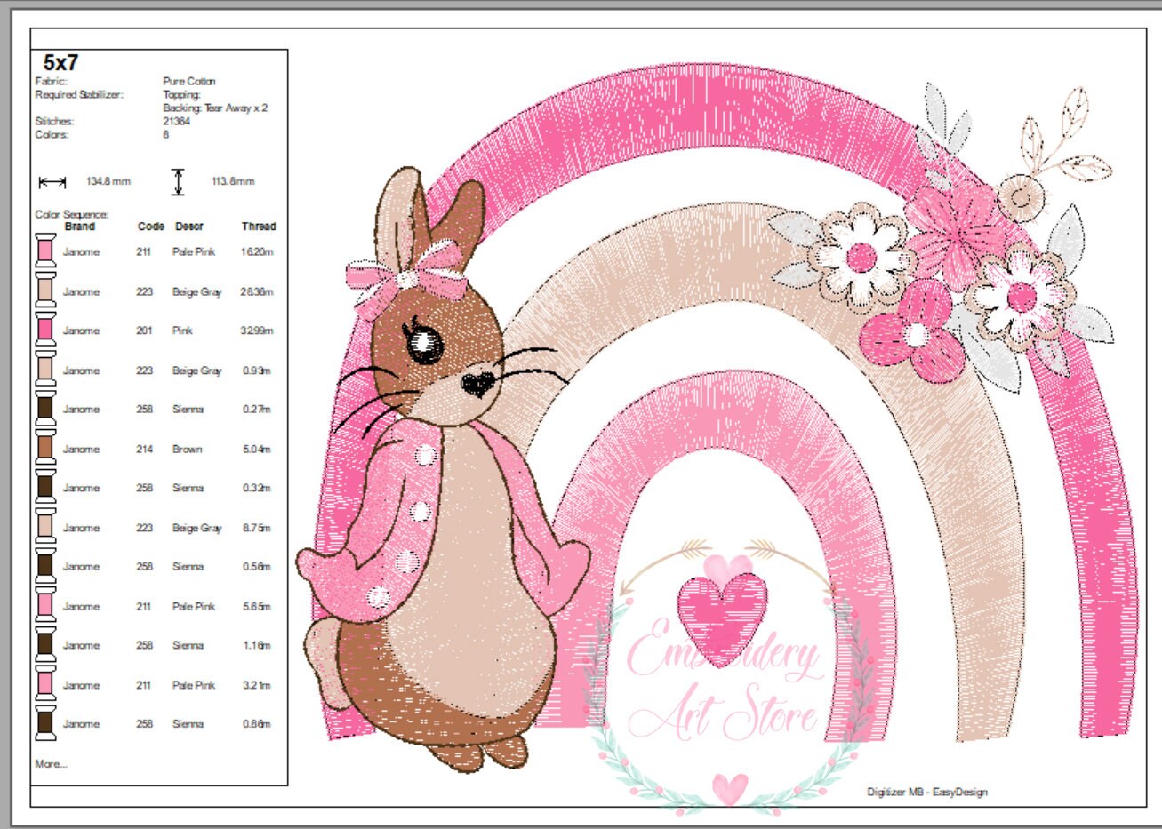 Pink Floral Girl Peter Rabbit Rainbow Machine Embroidery - Etsy