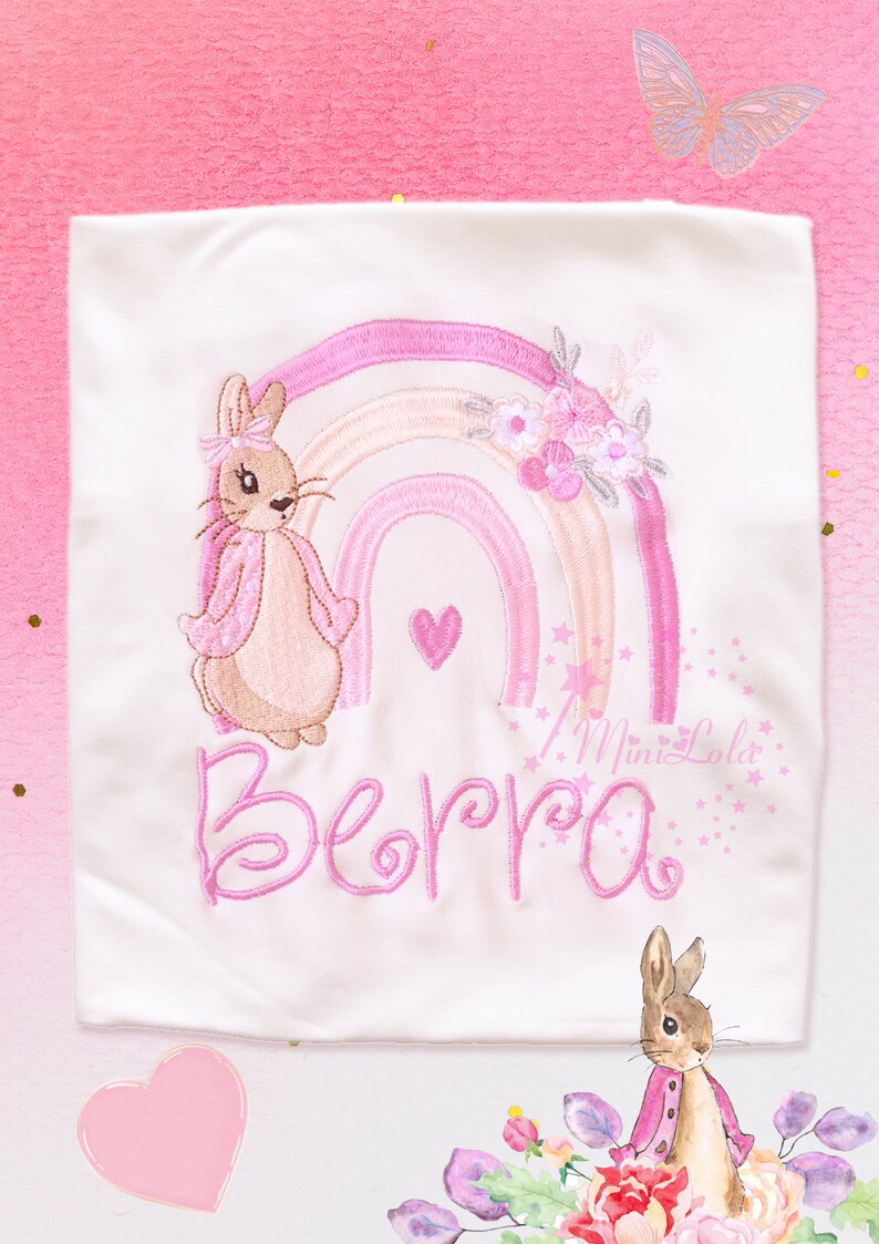 Pink Floral Girl Peter Rabbit Rainbow Machine Embroidery - Etsy