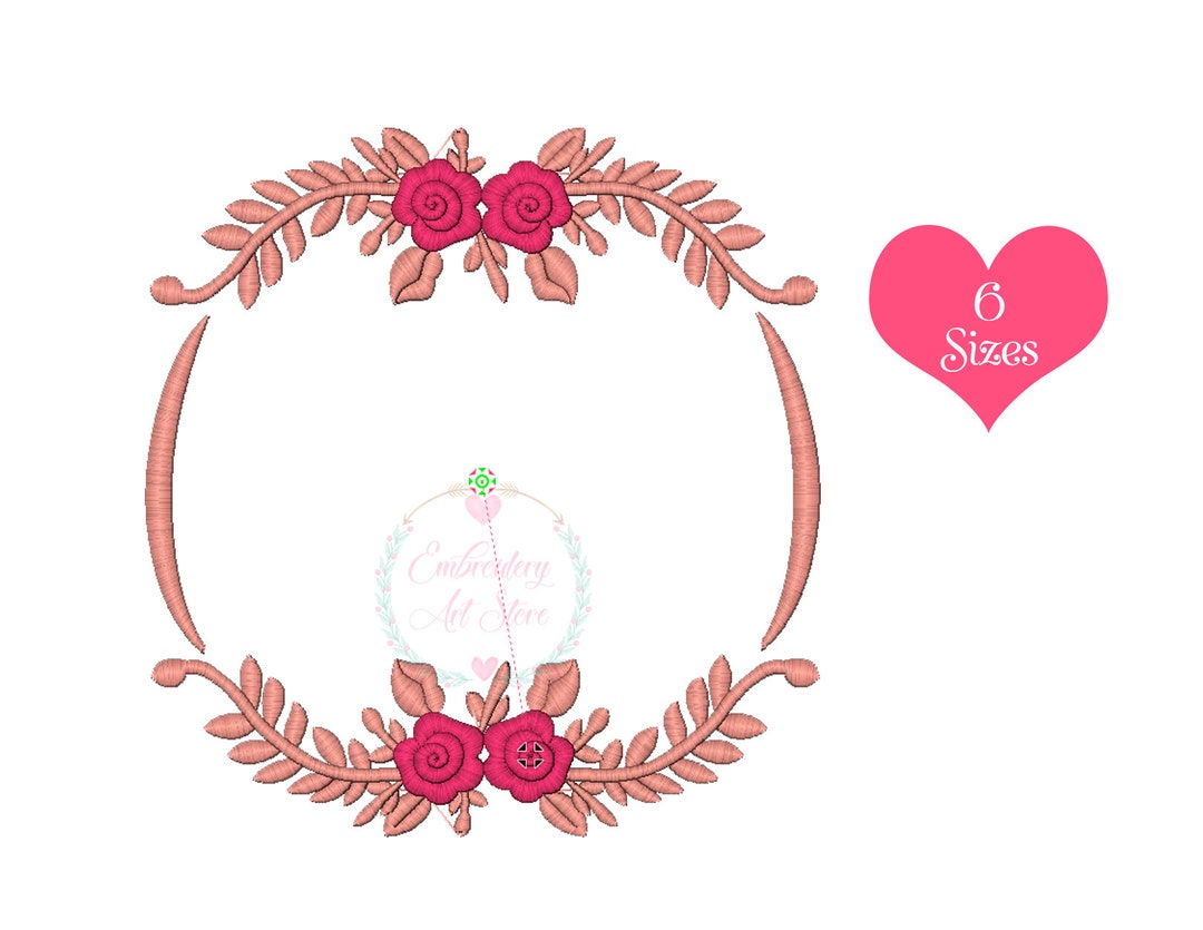 Leaf With Rose Floral Frame Embroidery Design, Bud Rose Design for ...