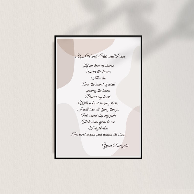 Famous Poem in Korea "seosi" Yun Dong-ju , Hangul Print, Korean Art ...
