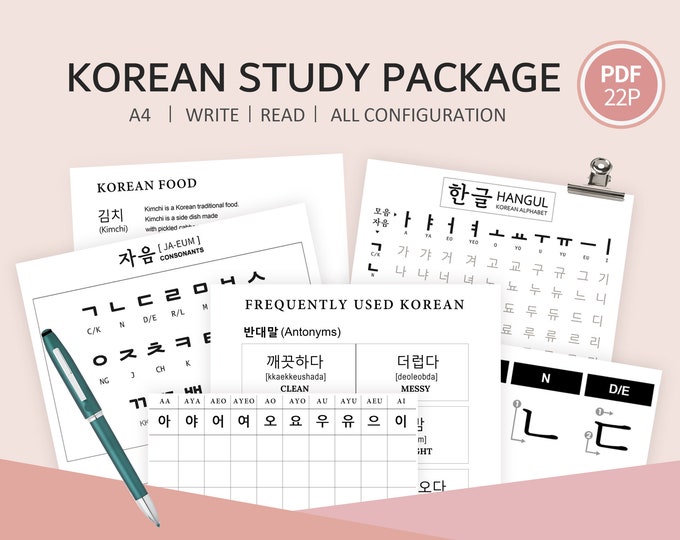 Korean Study Starter Pack | Hangul Printable | Hangul Writing Worksheet ...