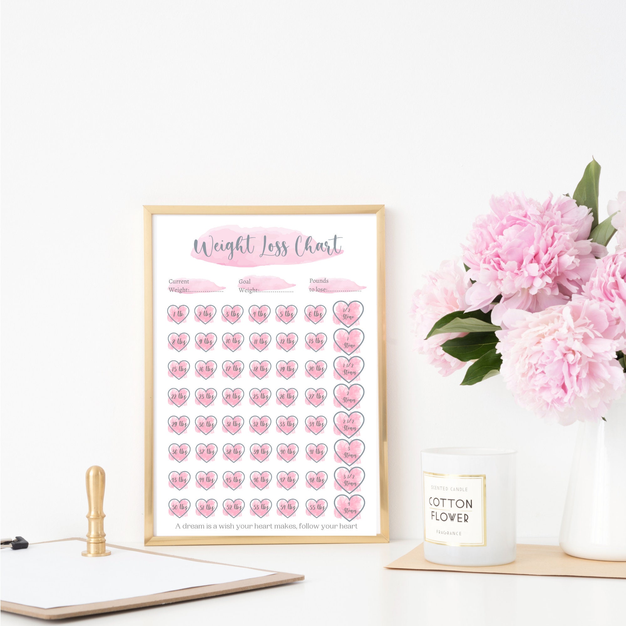 Weight Loss Tracker Chart Digital Download Pink Watercolour A4 ...