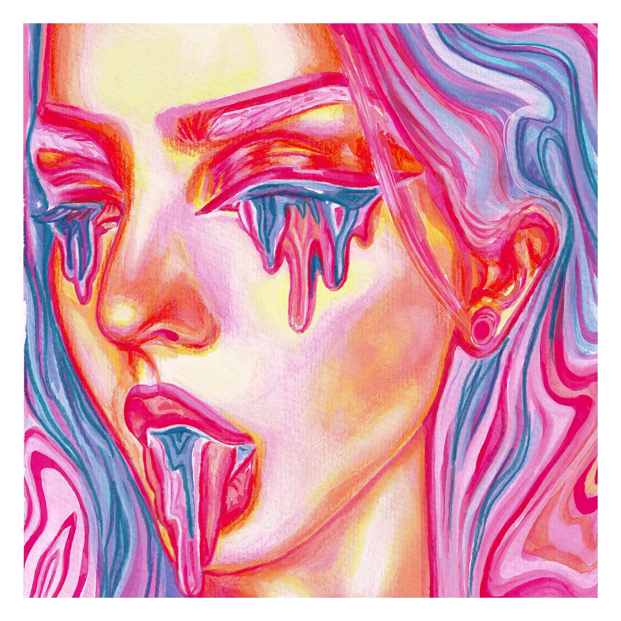 Melting Face Goucahe Painting Quality Archival Giclee Art Print - Etsy