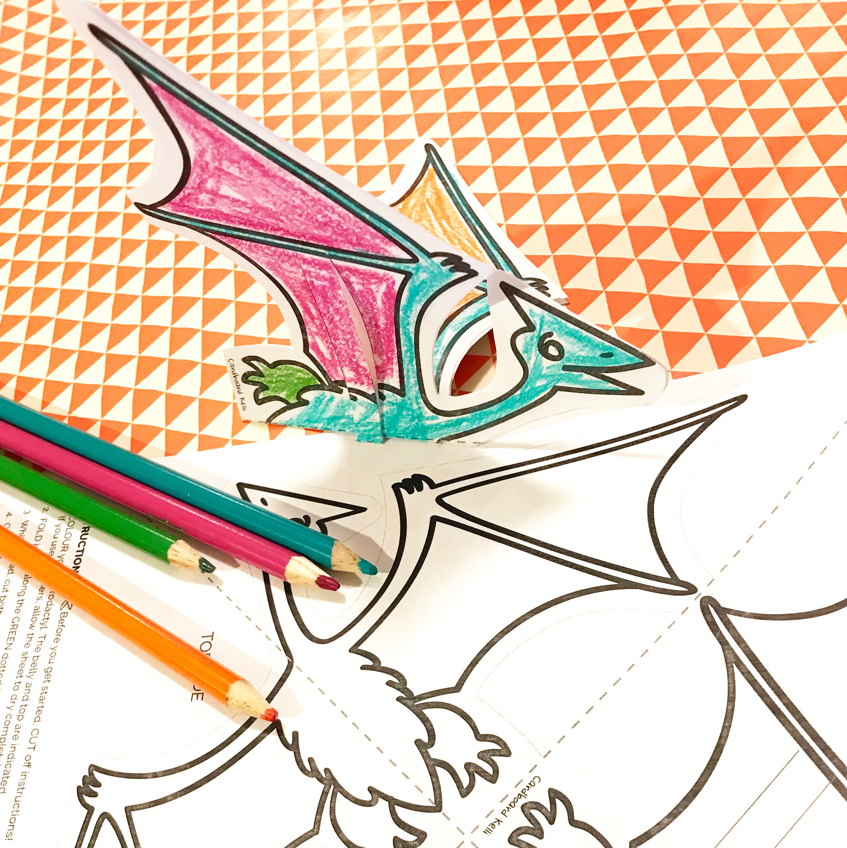 Easy DIY Papercraft Pterodactyl Dinosaur Colouring Page Toy - Etsy ...