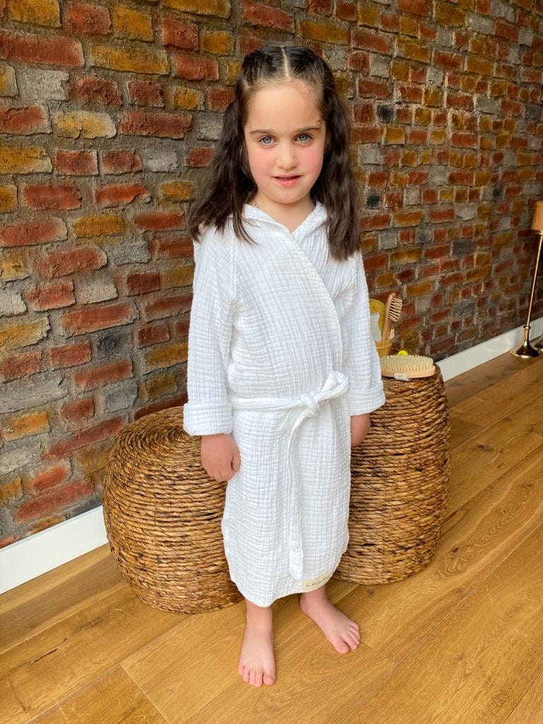 Personalized White Kids Bathrobe, Unisex Kids Beach Robe, Cotton ...