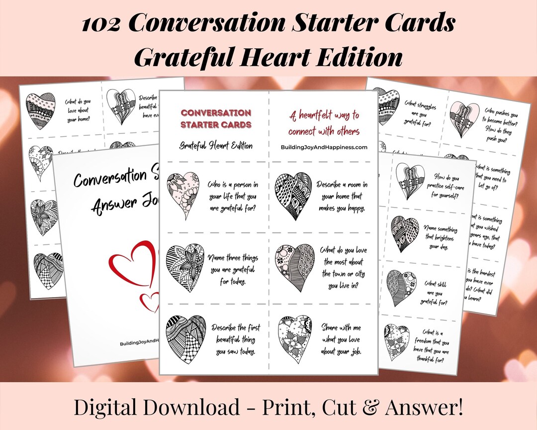 102 Gratitude Conversation Starter Cards, Gratitude Journal Prompts ...
