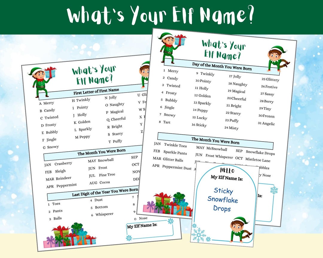 What's Your Elf Name Game With Elf Name Tags, Printable Christmas Games ...