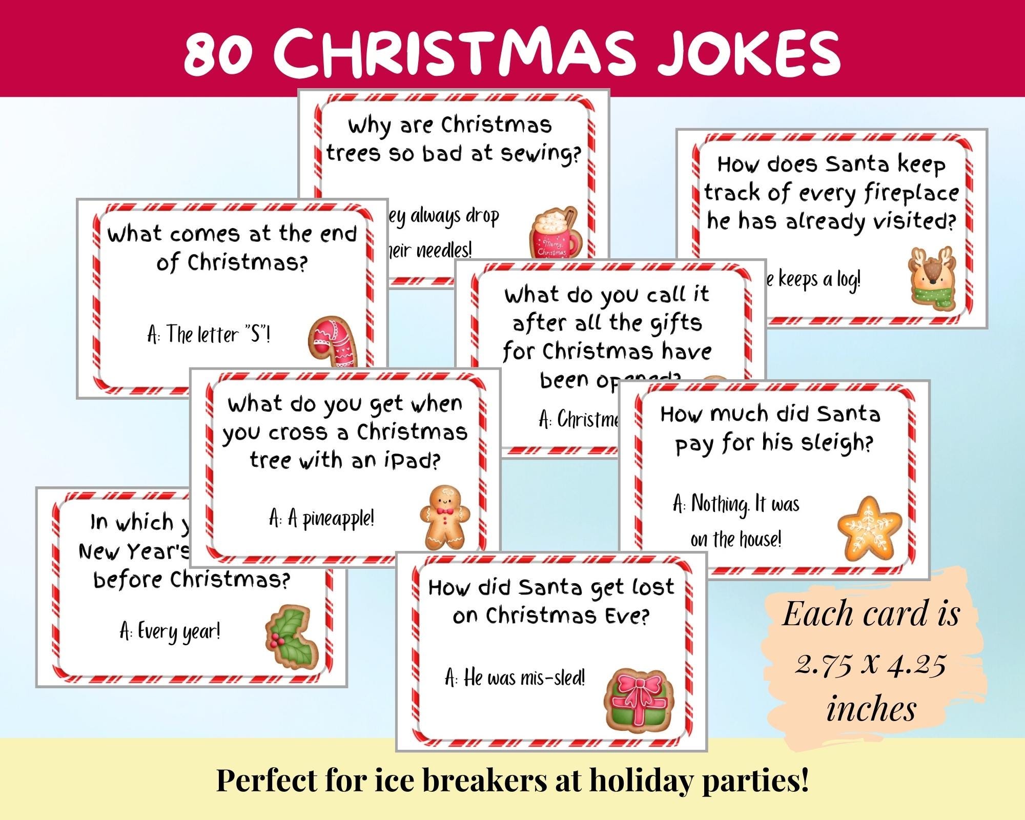 80 Christmas Jokes With Candy Cane Border, Elf Jokes Printable ...
