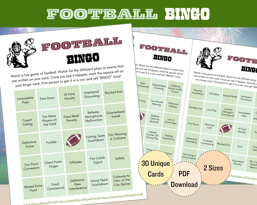 Football Bingo, Super Bowl Party Games, Super Bowl Bingo, Football ...