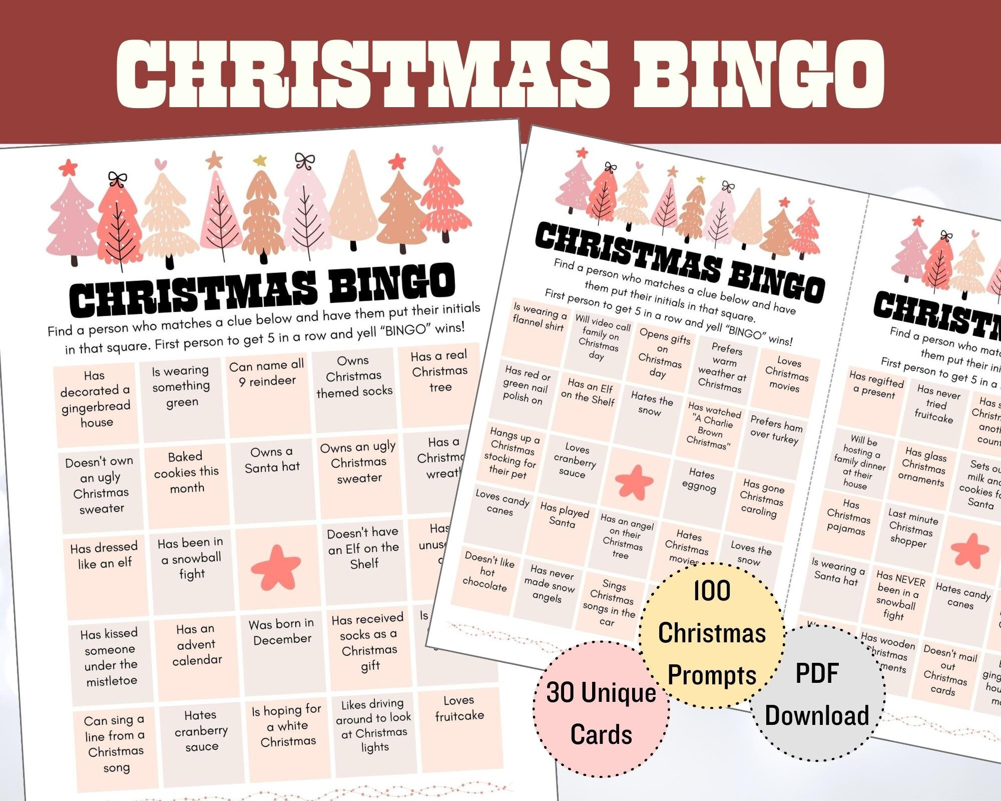 Printable Christmas Bingo With 30 Unique Cards, Find the Guest Game ...