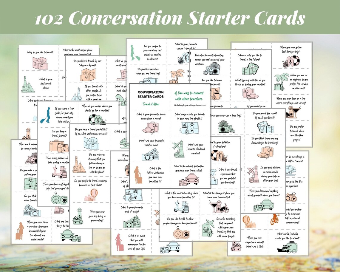 102 Travel Themed Conversation Starter Cards, Party Games, Vacation ...
