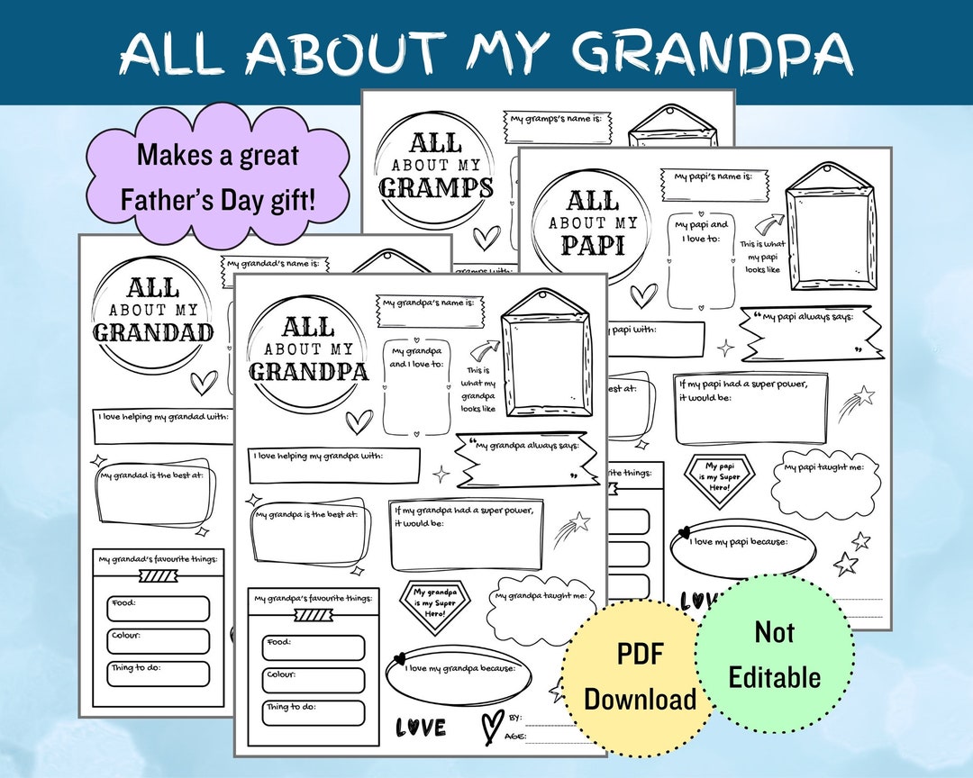 All About My Grandpa, Grandpa Printable, Abuelo Gift, Sentimental Gift ...