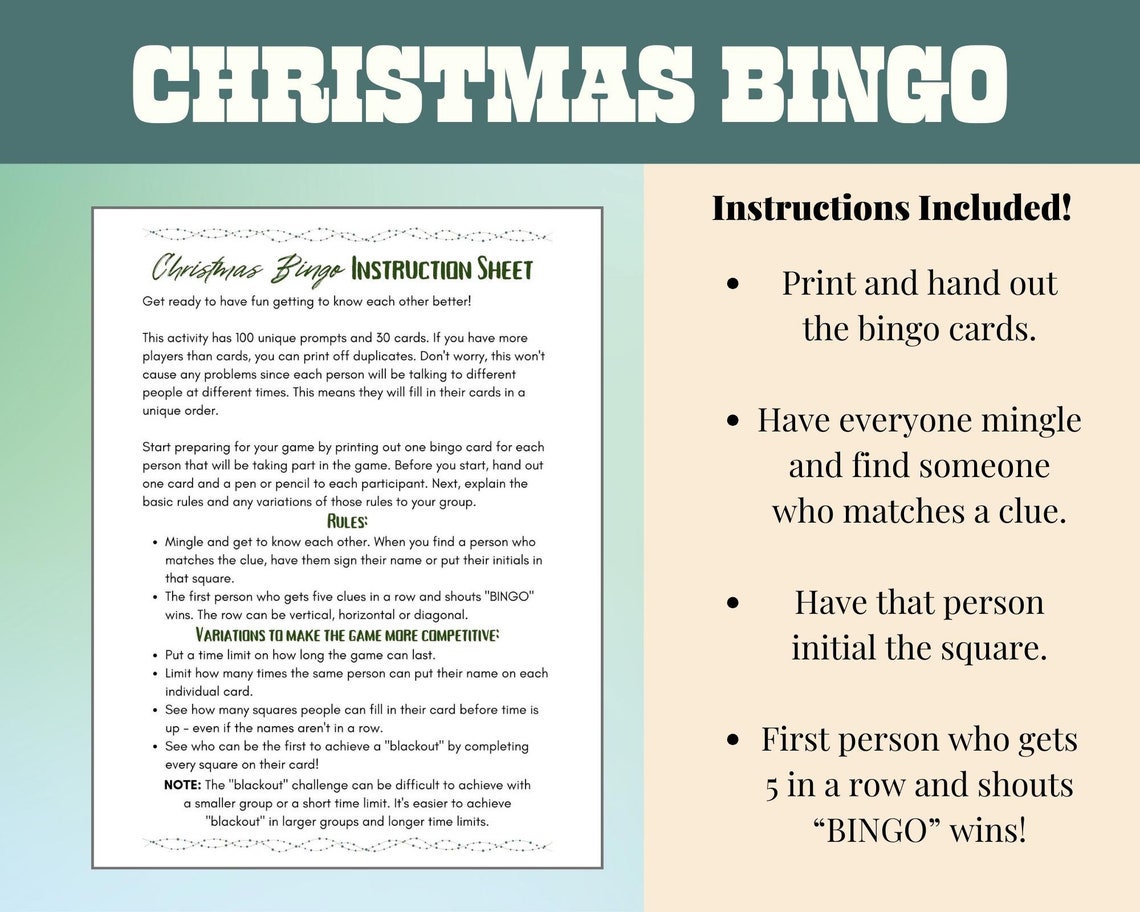 Printable Christmas Bingo With 30 Unique Cards, Find the Guest Bingo ...