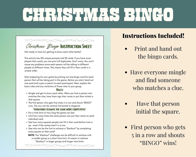 Printable Christmas Bingo With 30 Unique Cards, Find the Guest Bingo ...