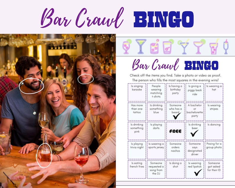 Bar Crawl Bingo for Ladies Night Out, Bar Crawl Games, Bar Scavenger ...