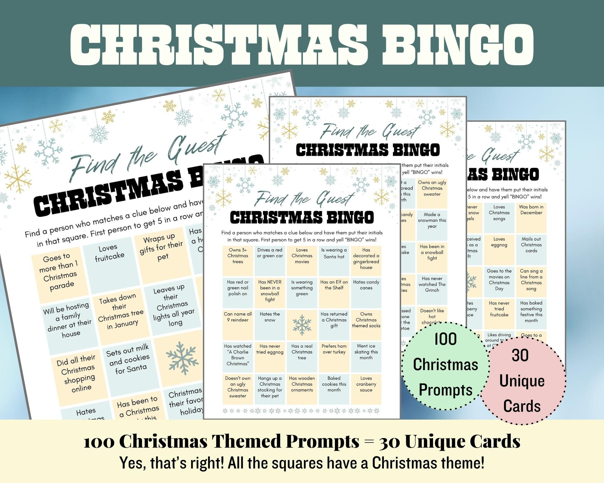 Printable Christmas Bingo With 30 Unique Cards, Find the Guest Bingo ...