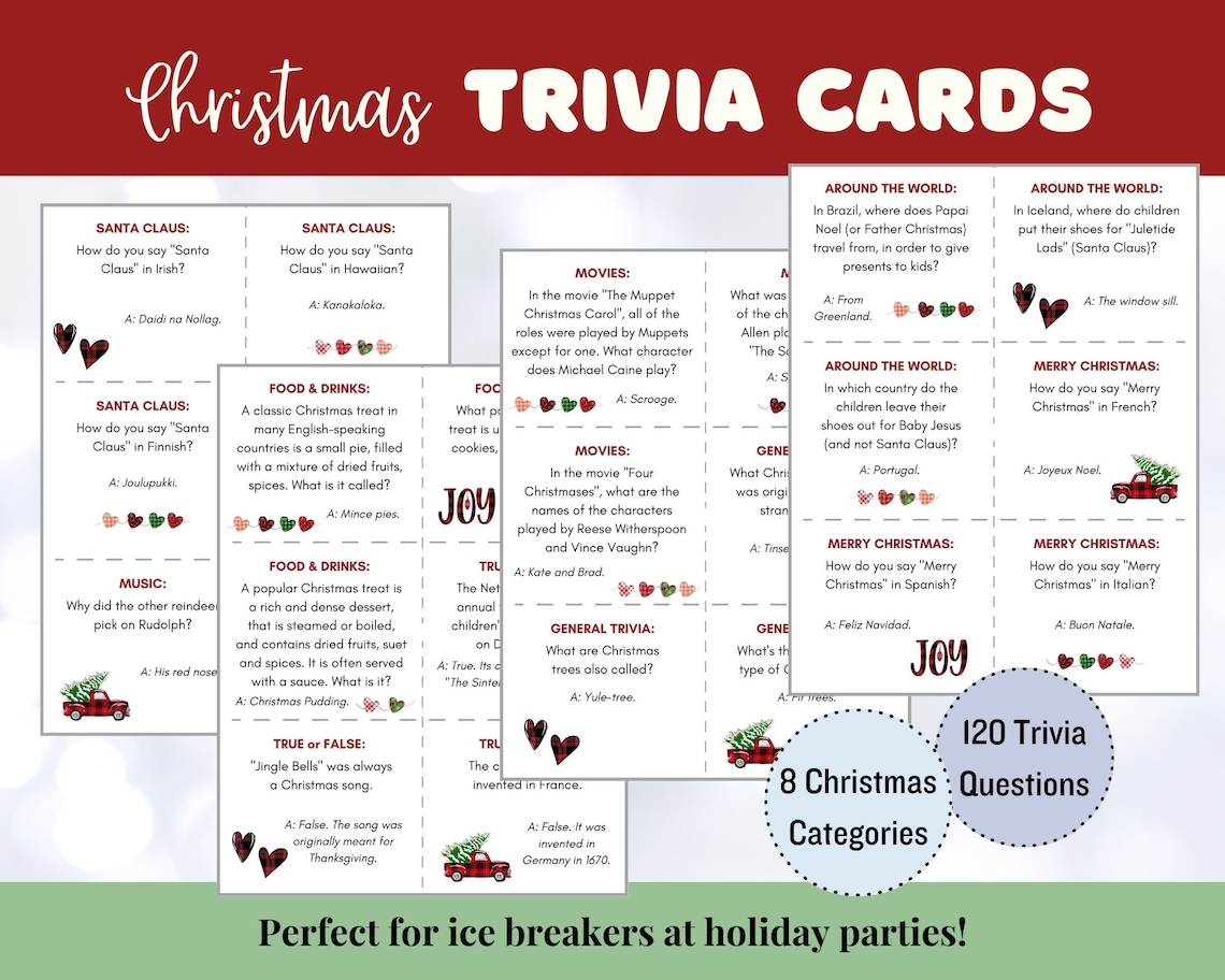 Christmas Trivia Cards for Christmas Party Games, Family Reunion Games ...
