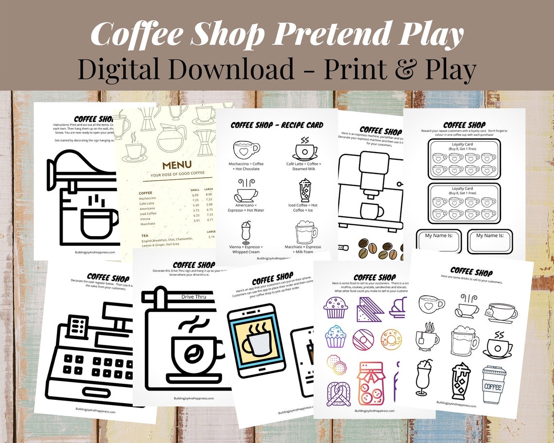 Coffee Shop Pretend Play Printable Cafe and Restaurant Role | Etsy