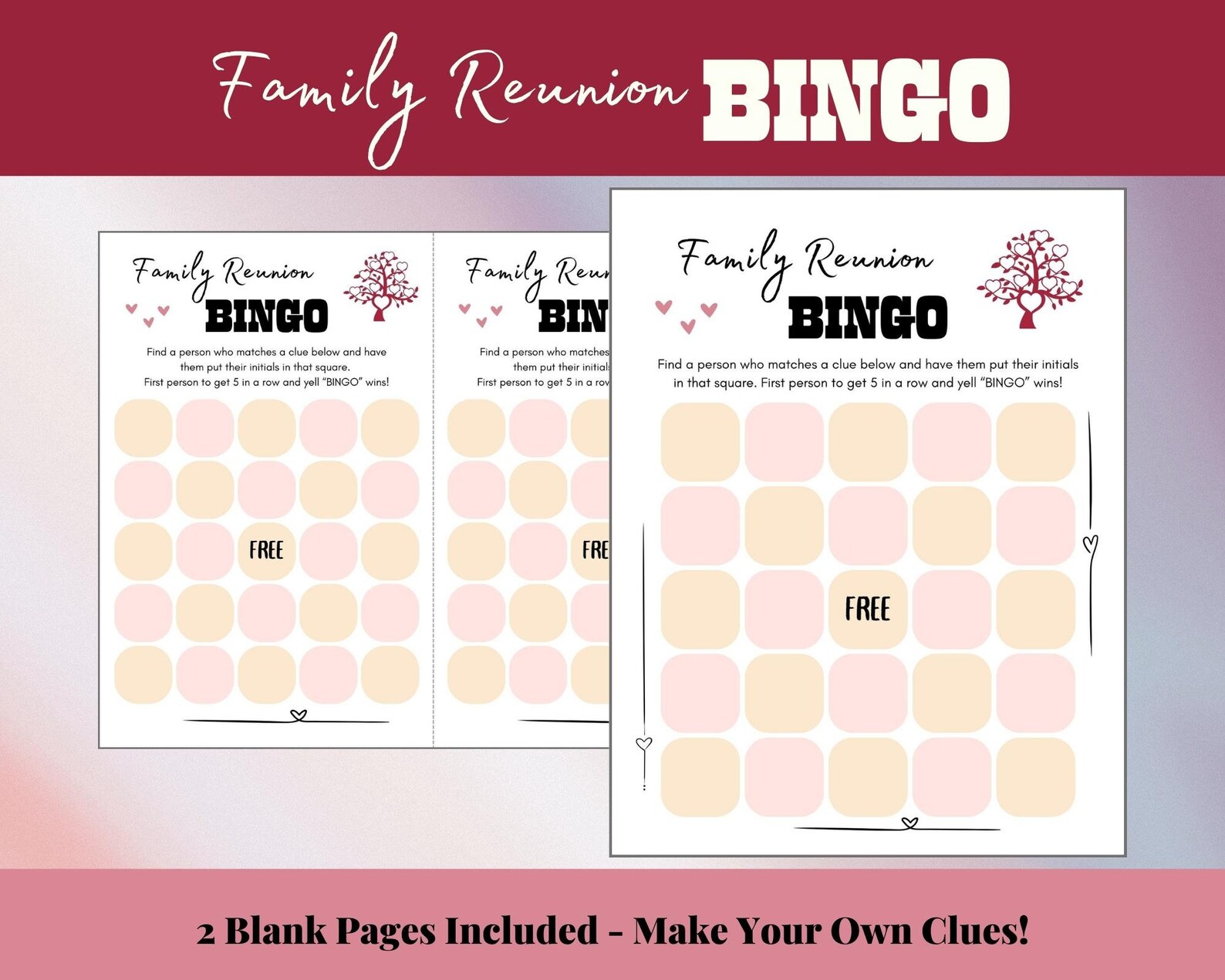 Family Reunion Bingo, Find the Guest Bingo, Team Building Games, Ice ...
