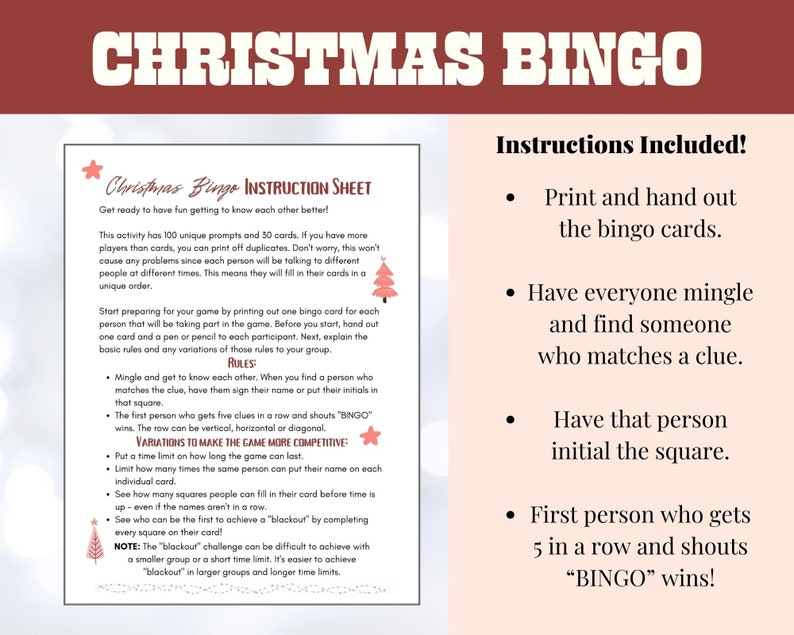 Printable Christmas Bingo With 30 Unique Cards, Find the Guest Game ...