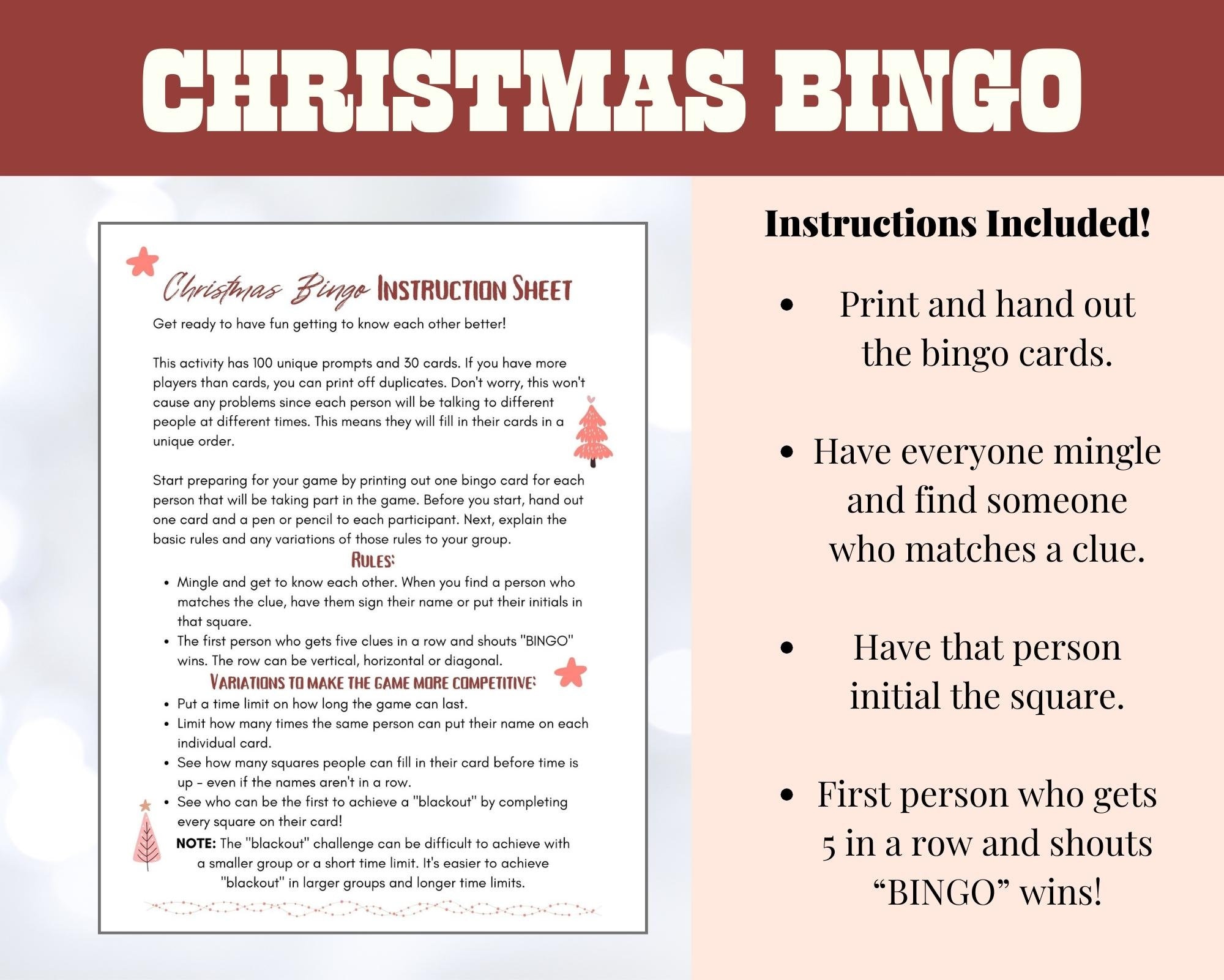 Printable Christmas Bingo With 30 Unique Cards, Find the Guest Game ...