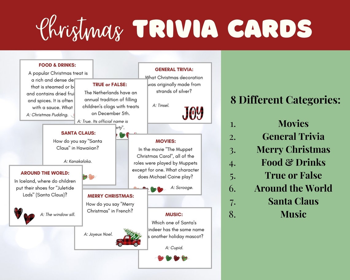 Christmas Trivia Cards for Christmas Party Games, Family Reunion Games ...