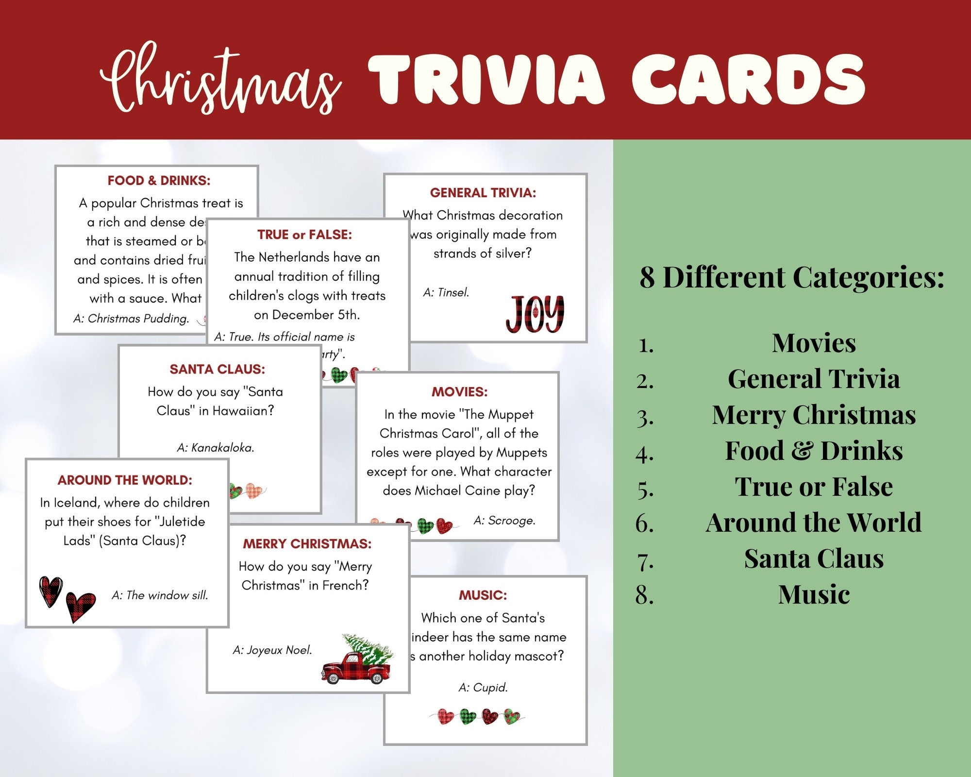 Christmas Trivia Cards for Christmas Party Games, Family Reunion Games ...