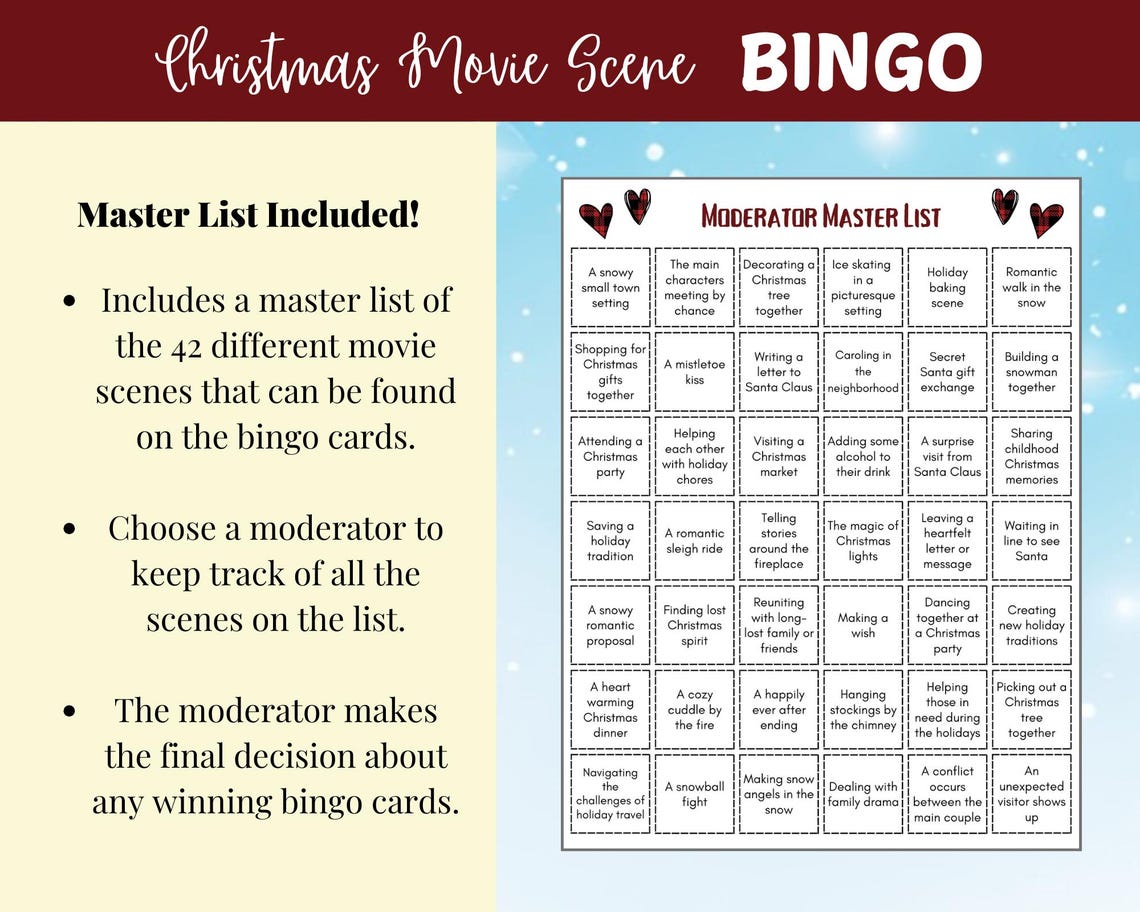 Christmas Movie Scene Bingo, 30 Unique Holiday Bingo Cards, Fun ...