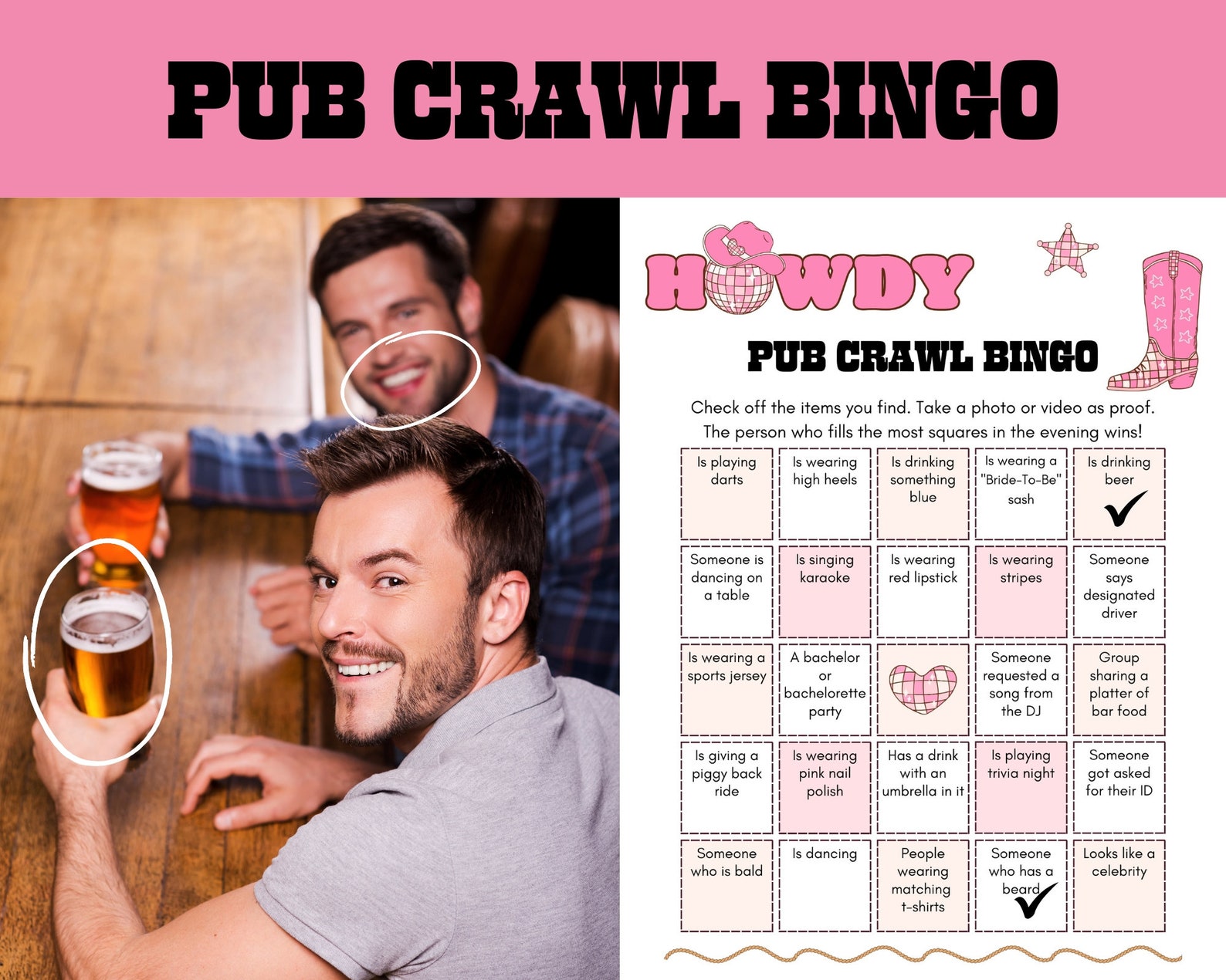 Pub Crawl Bingo, Bar Crawl Games, Bachelorette Bingo, Ladies Night ...