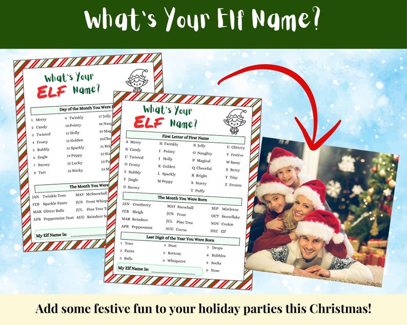 Christmas What's Your Elf Name Game, Printable Elf Name Tags, Holiday ...