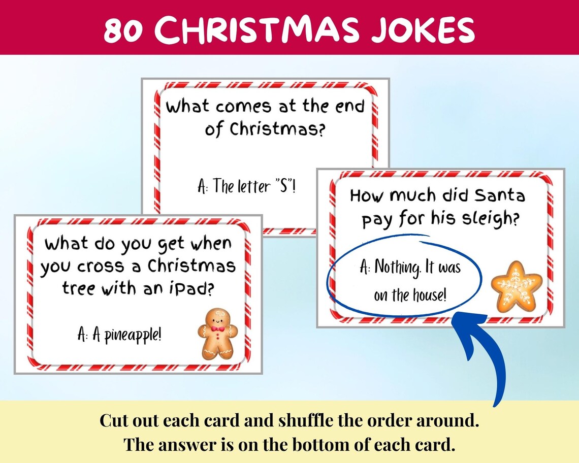 80 Christmas Jokes With Candy Cane Border, Elf Jokes Printable ...