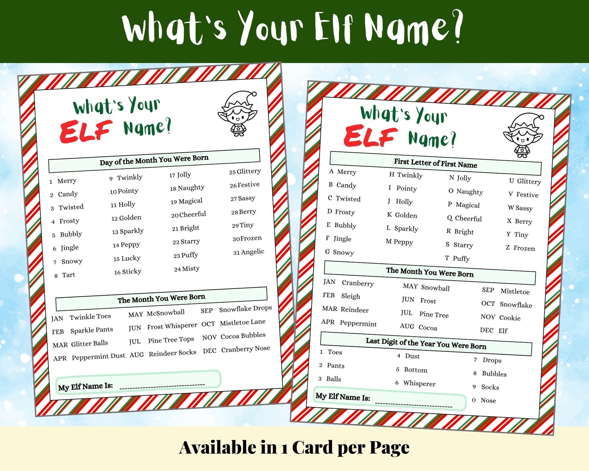 Christmas What's Your Elf Name Game, Printable Elf Name Tags, Holiday ...