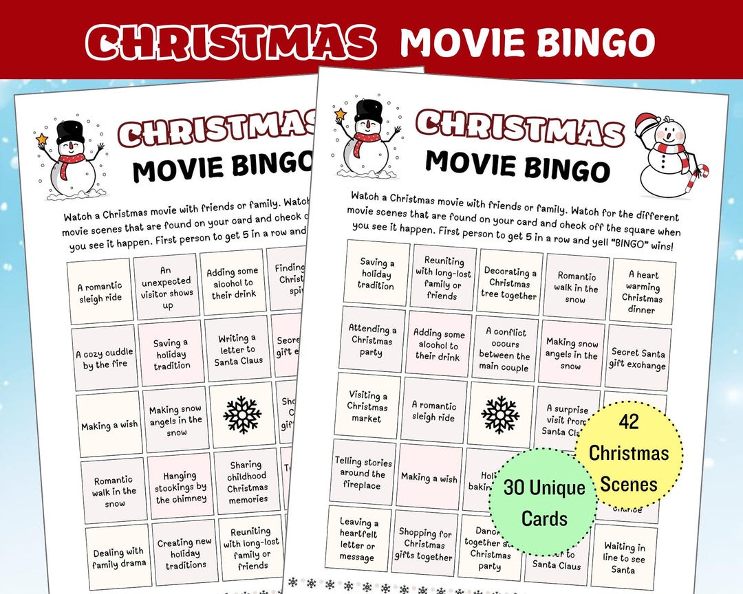Holiday Movie Bingo, Christmas Movie Night, Christmas Bingo Game ...