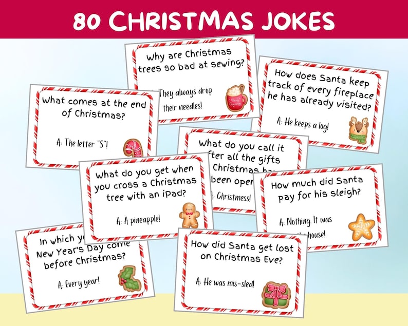 80 Christmas Jokes With Candy Cane Border, Elf Jokes Printable ...