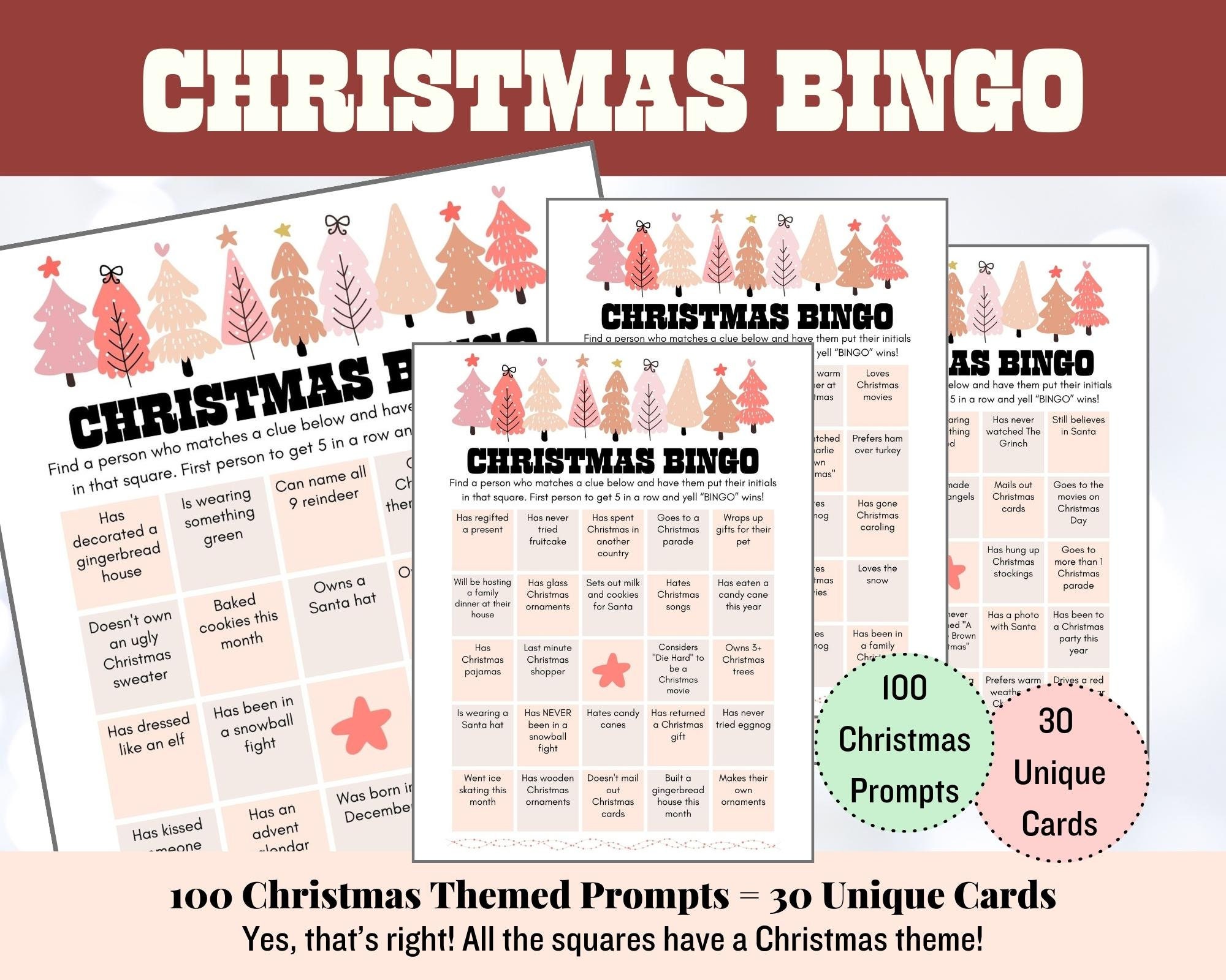Printable Christmas Bingo With 30 Unique Cards, Find the Guest Game ...