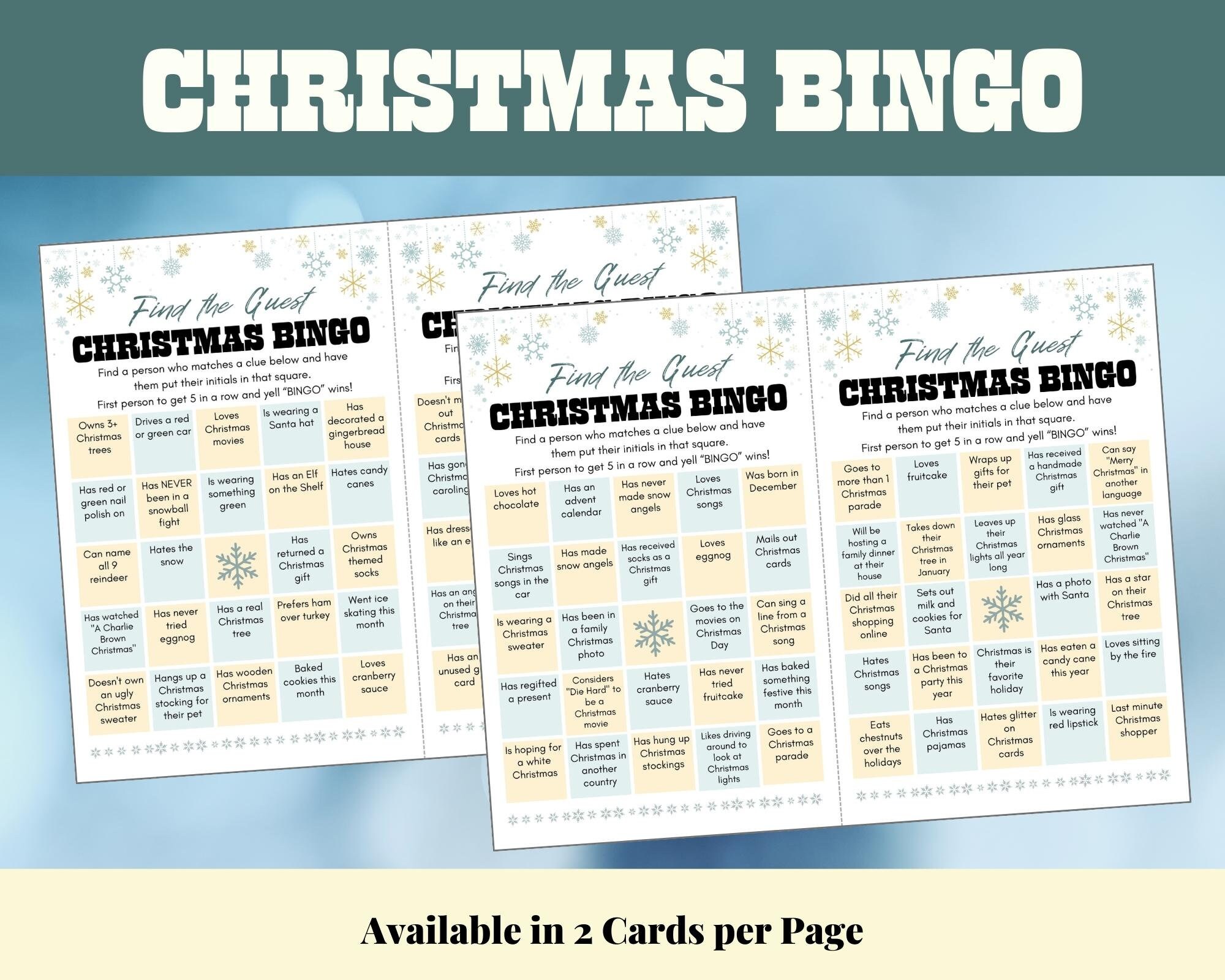 Printable Christmas Bingo With 30 Unique Cards, Find the Guest Bingo ...