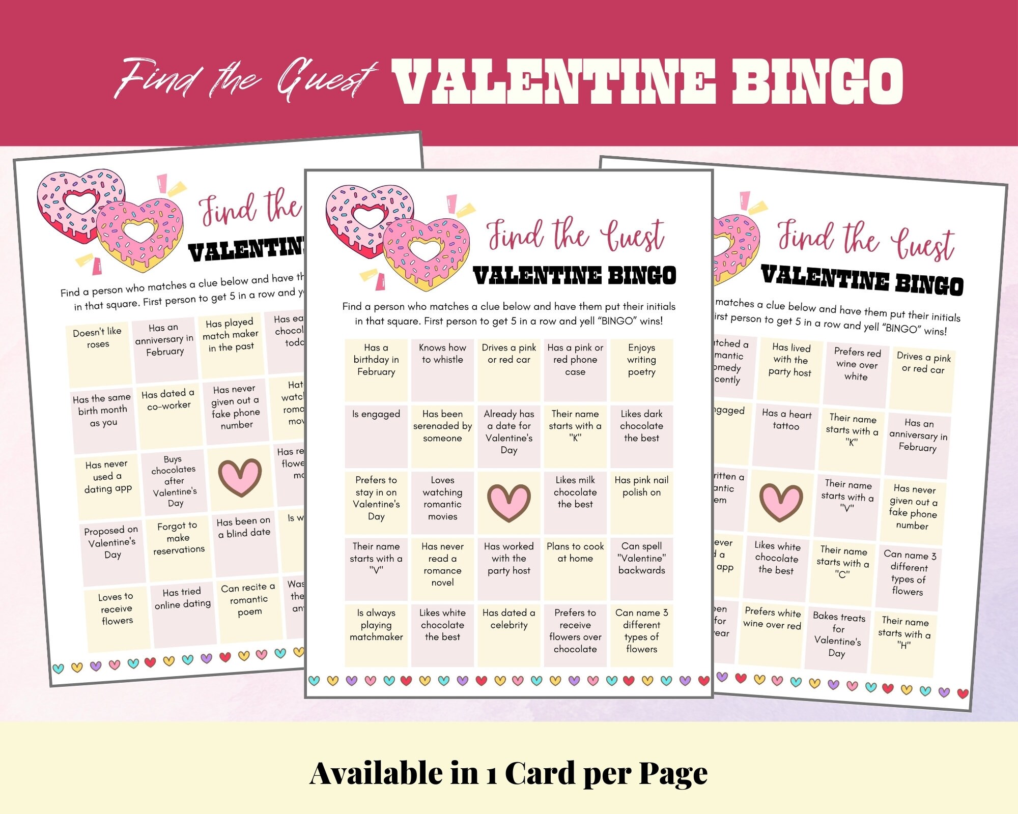 Valentines Bingo With 30 Unique Cards, Valentines Party Games, Find the ...